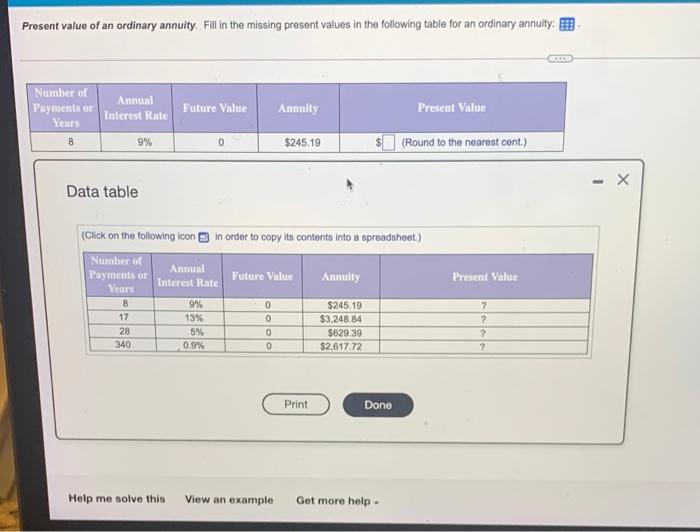 Solved Present value of an ordinary annuity. Fill in the | Chegg.com