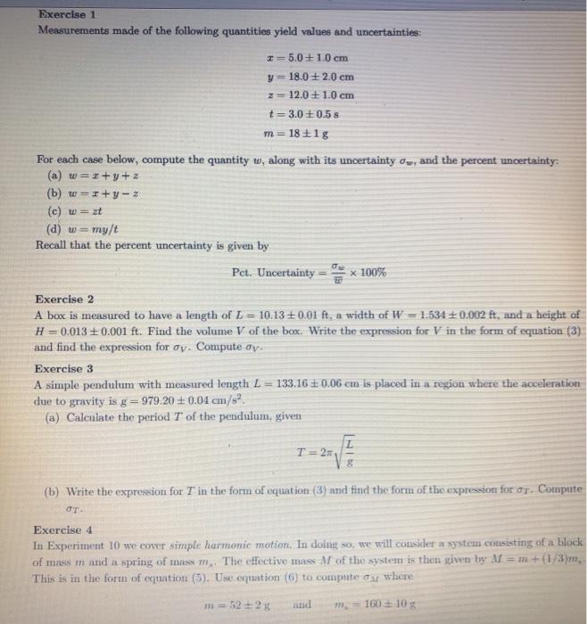 Solved Exercise 1 Measurements made of the following | Chegg.com
