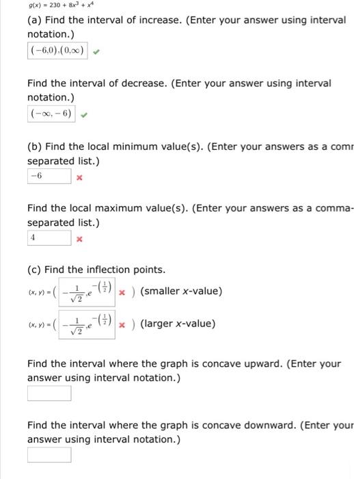 Solved fx) - (a) Find the interval of increase. (Enter your | Chegg.com