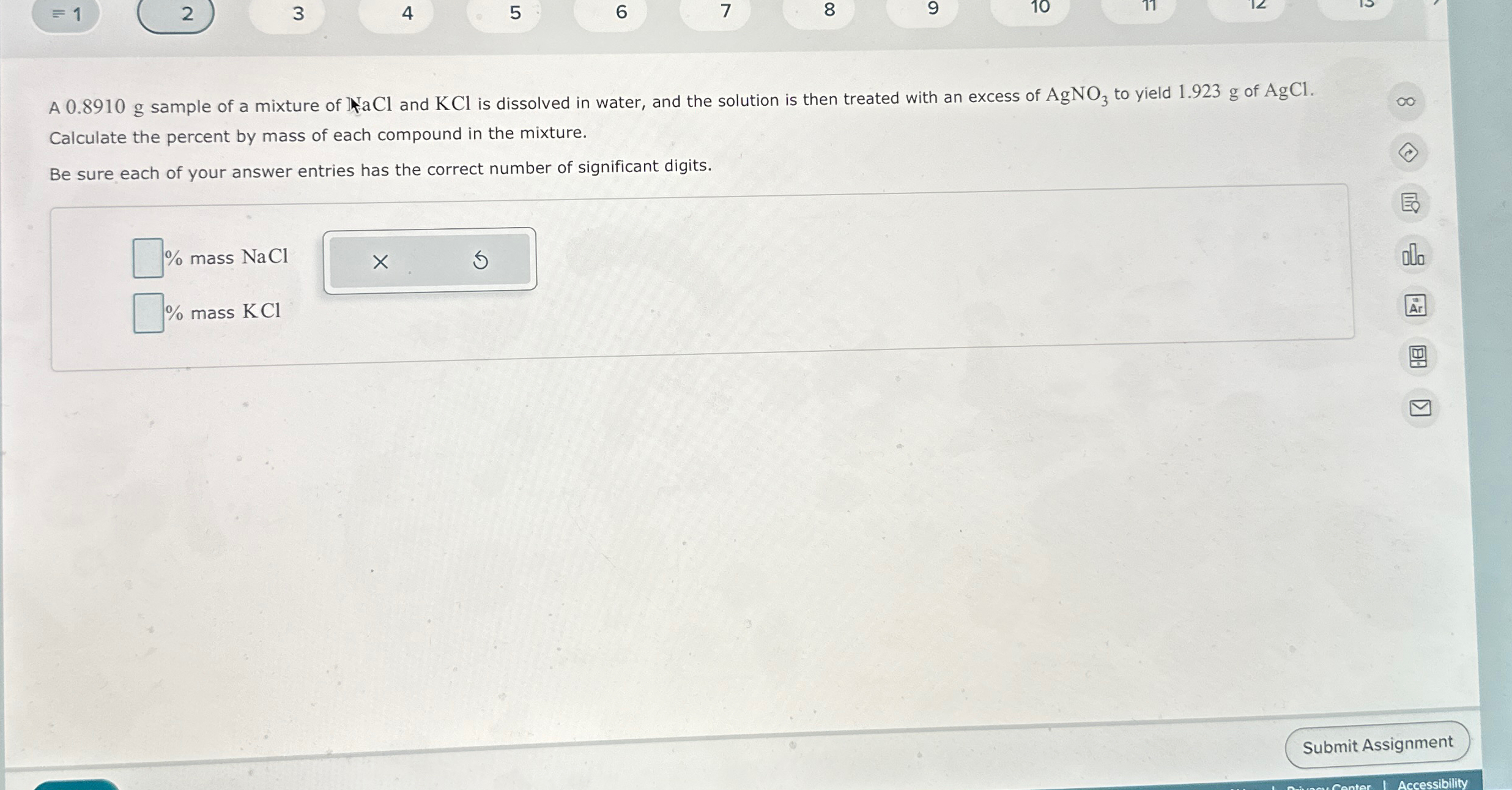 Solved -=12345678910A 0.8910g ﻿sample of a mixture of TaCl | Chegg.com