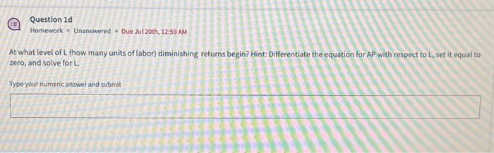 Solved Consider the following short-run production function | Chegg.com