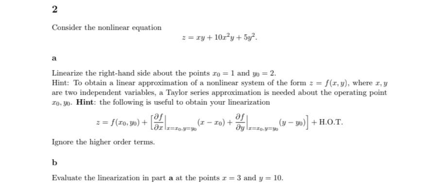 Solved 2Consider the nonlinear | Chegg.com