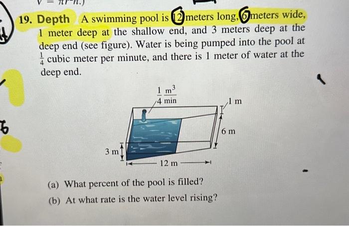 Solved 19. Depth A swimming pool is (1)meters long,(6meters | Chegg.com