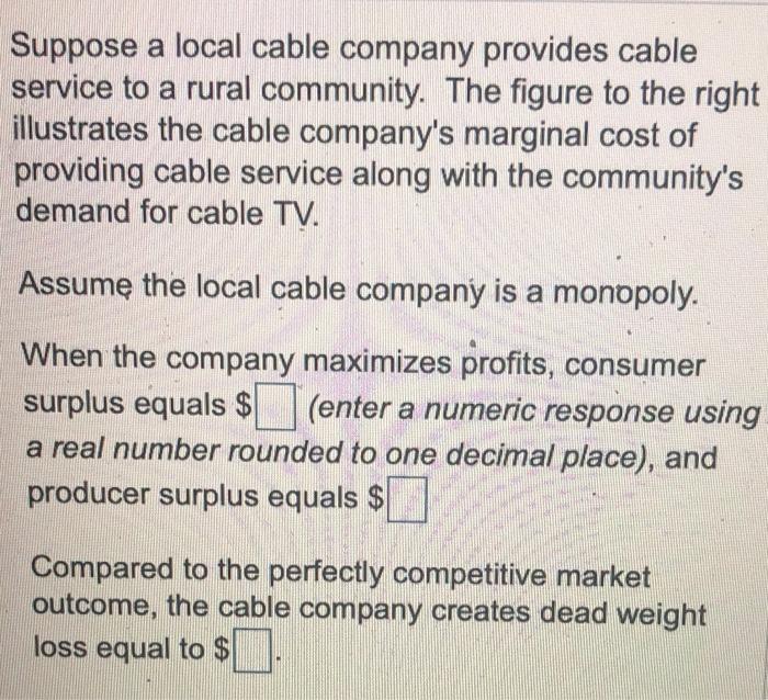 Solved Suppose a local cable company provides cable service | Chegg.com
