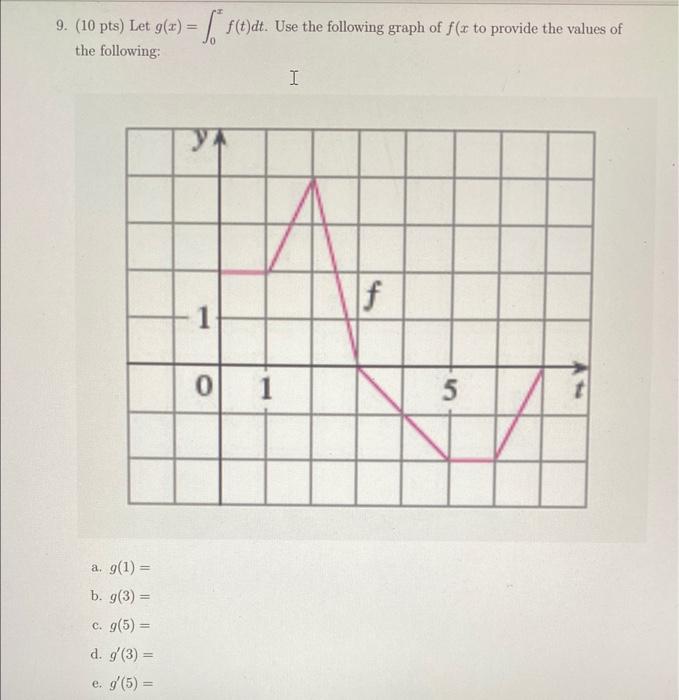 Solved 9. (10 pts) Let g(x)=∫0xf(t)dt. Use the following | Chegg.com Solved 9. (10 pts) Let g(x)=∫0xf(t)dt. Use the following | Chegg.com
