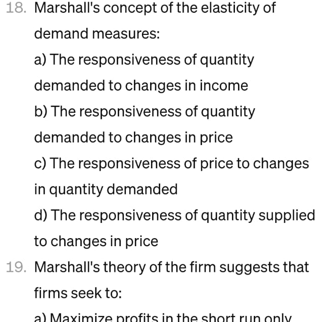 Solved Marshall's concept of the elasticity of demand | Chegg.com