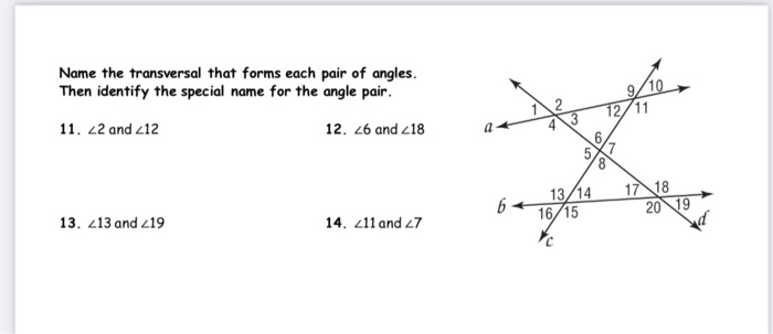 Solved Name the transversal that forms each pair of angles, | Chegg.com