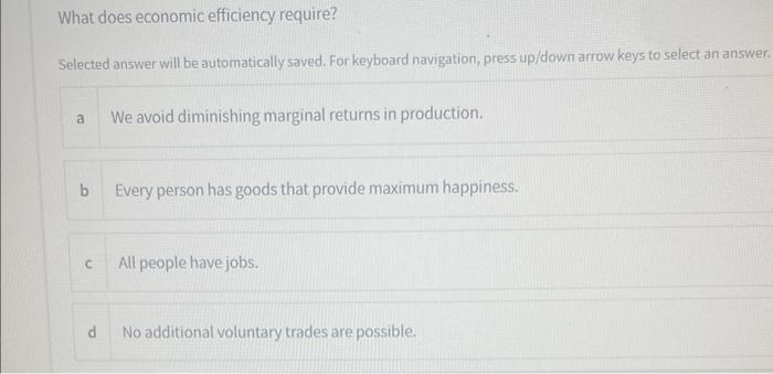 Solved What does economic efficiency require? Selected | Chegg.com