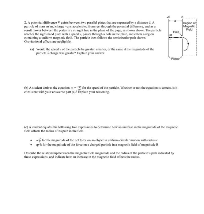 Solved 2. A potential difference V exists between two | Chegg.com