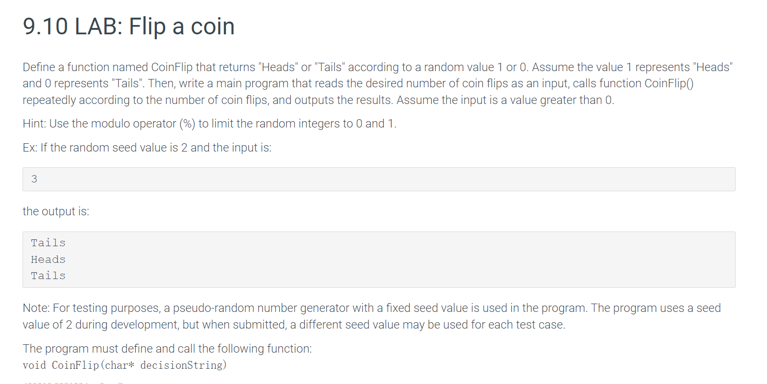 Define a function named CoinFlip that returns "Heads" | Chegg.com