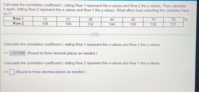 Solved Calculate the correlation coefficient r, letting Row | Chegg.com