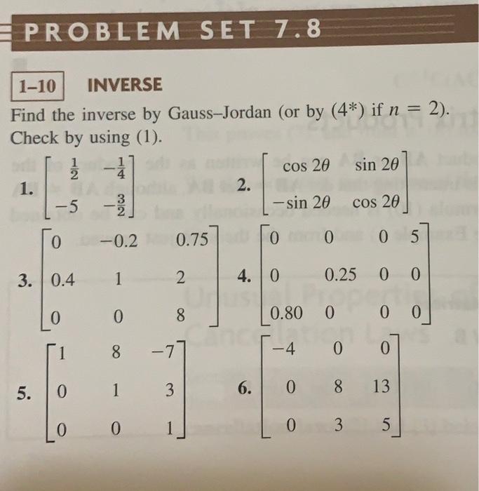 Solved PROBLEM SET 7.8 1-10 INVERSE Find the inverse by | Chegg.com