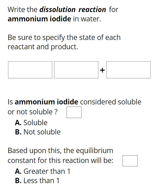 Write the dissolution reaction forammonium iodide in | Chegg.com