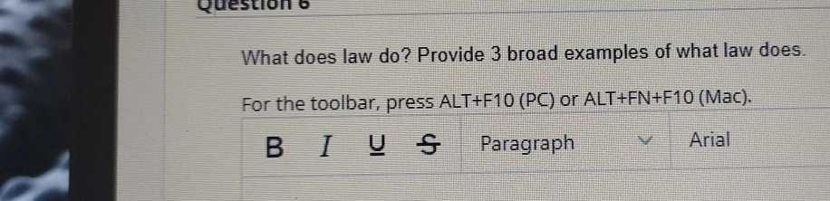 Solved What does law do? ﻿Provide 3 ﻿broad examples of what | Chegg.com