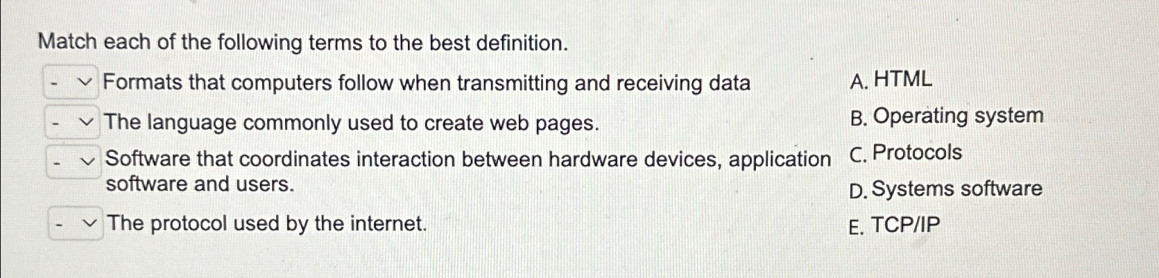 Solved Match each of the following terms to the best | Chegg.com