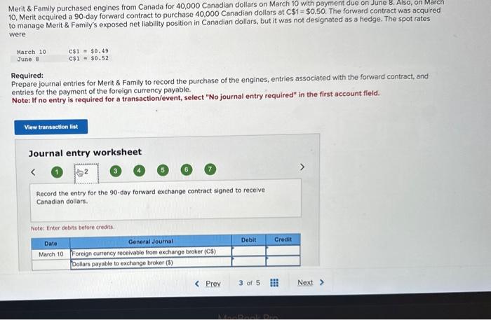 Solved Merit \& Family purchased engines from Canada for | Chegg.com