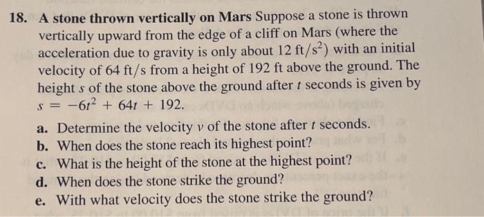 Solved 18. A stone thrown vertically on Mars Suppose a stone | Chegg.com