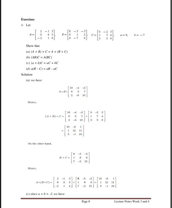 Solved (a+b)C=(−3)⎣⎡013−275349⎦⎤=⎣⎡0−3−96−21−15−9−12−27⎦⎤ | Chegg.com