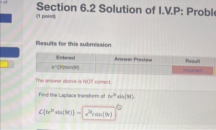 Solved Section 6.2 Solution of I.V.P: Probl (1 point) | Chegg.com