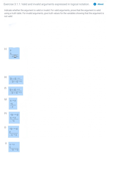 Solved Exercise 3.1.1: Valid and invalid arguments expressed | Chegg.com