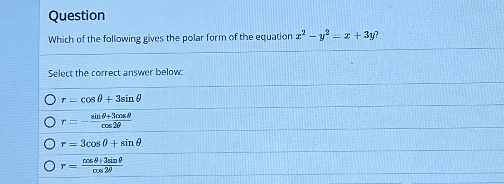 Solved QuestionWhich of the following gives the polar form | Chegg.com