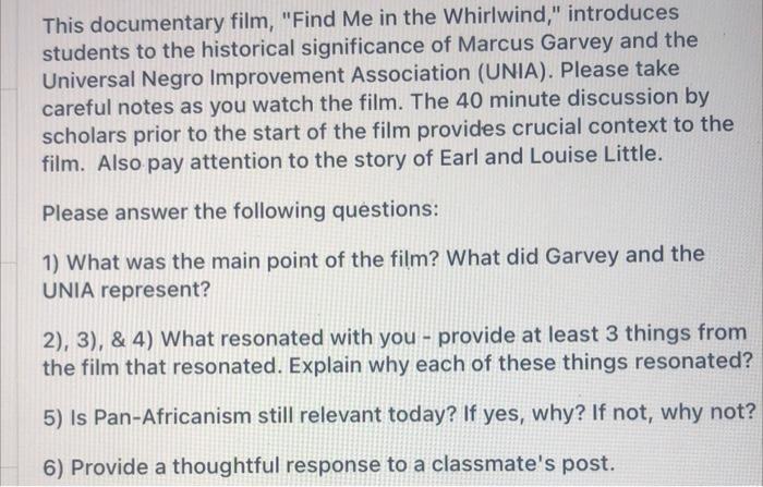 This documentary film, "Find Me in the Whirlwind," | Chegg.com