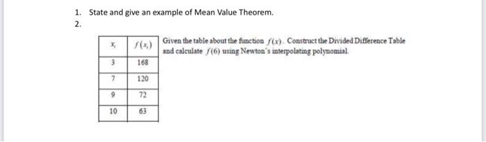 1. State and give an example of Mean Value Theorem. | Chegg.com