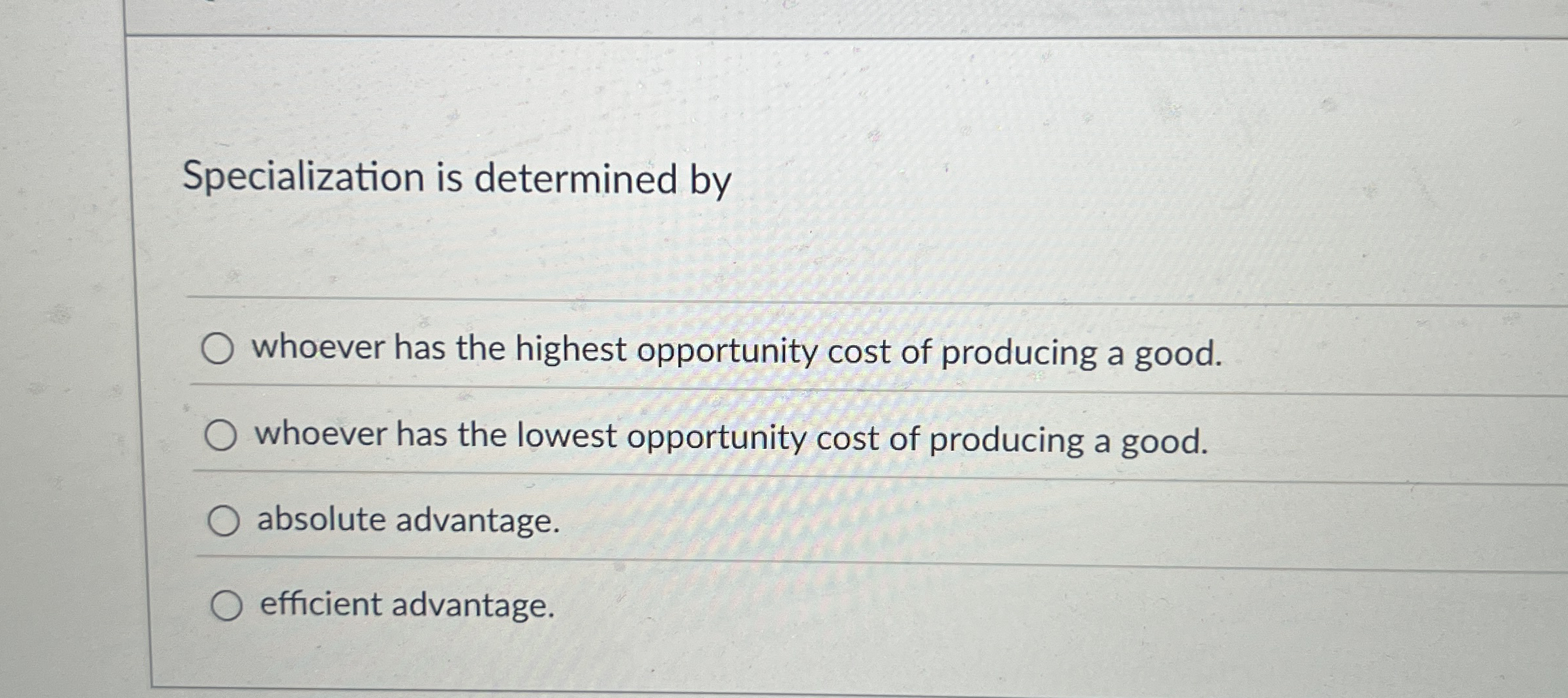 Solved Specialization is determined bywhoever has the | Chegg.com