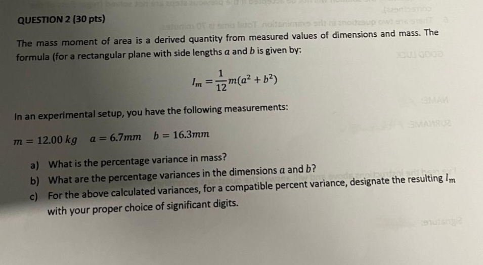 Solved QUESTION 2 (30 ﻿pts)The mass moment of area is a | Chegg.com