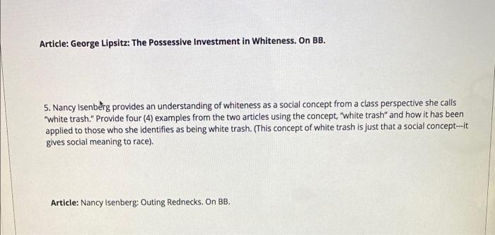 Solved Article: George Lipsitz: The Possessive Investment in | Chegg.com