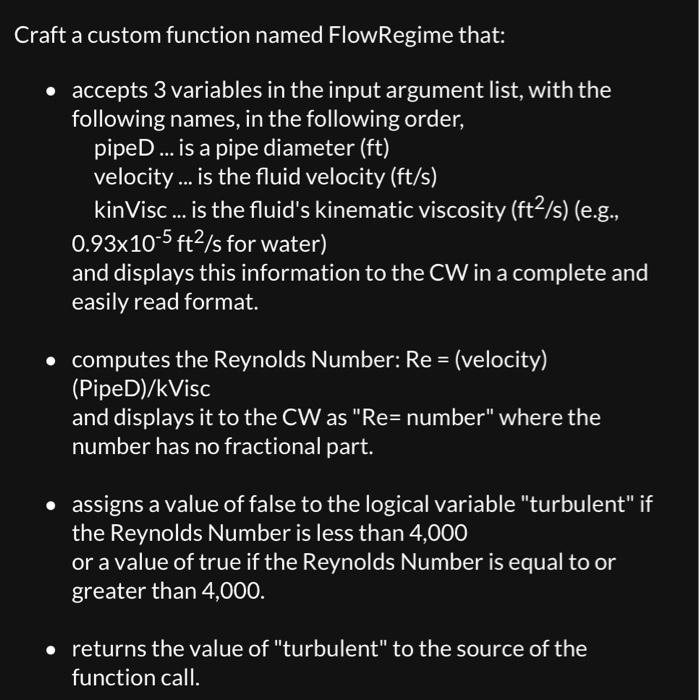 Solved Matlab Raft A Custom Function Named Flowregime Tha 