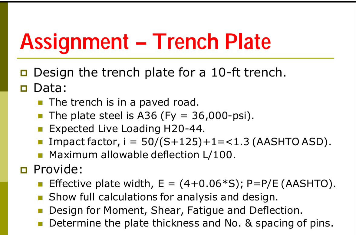 Solved Assignment - ﻿Trench PlateDesign the trench plate for | Chegg.com
