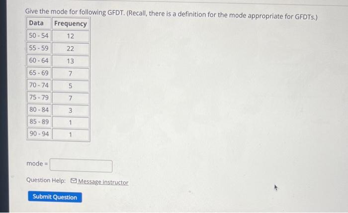 Solved Give the mode for following GFDT. (Recall, there is a | Chegg.com