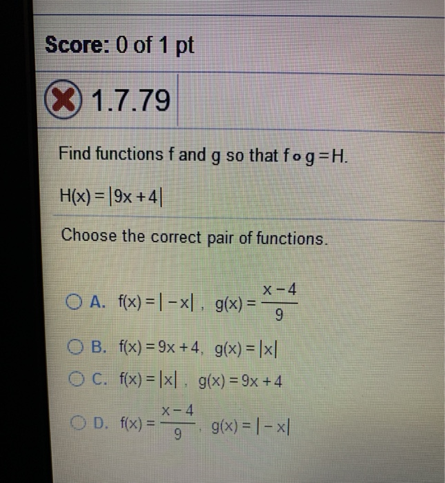 Solved 1 7 79 Find Functions Fand G So That Fog H H X