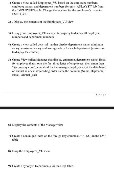 Solved deptno number (2,0), dname varchar2 (14), loc | Chegg.com