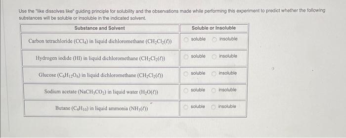 Solved Use the "ike dissolves like" guiding principle for | Chegg.com