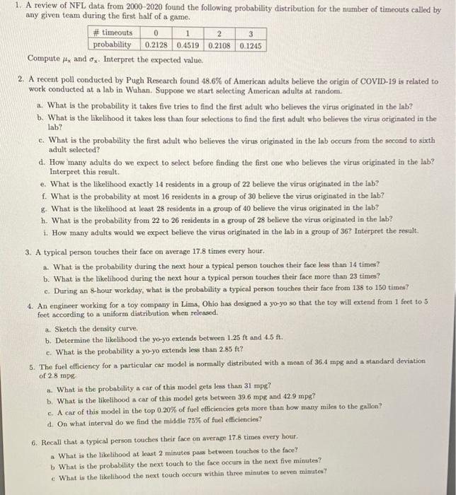 Solved 1. A review of NFL data from 2000-2020 found the | Chegg.com