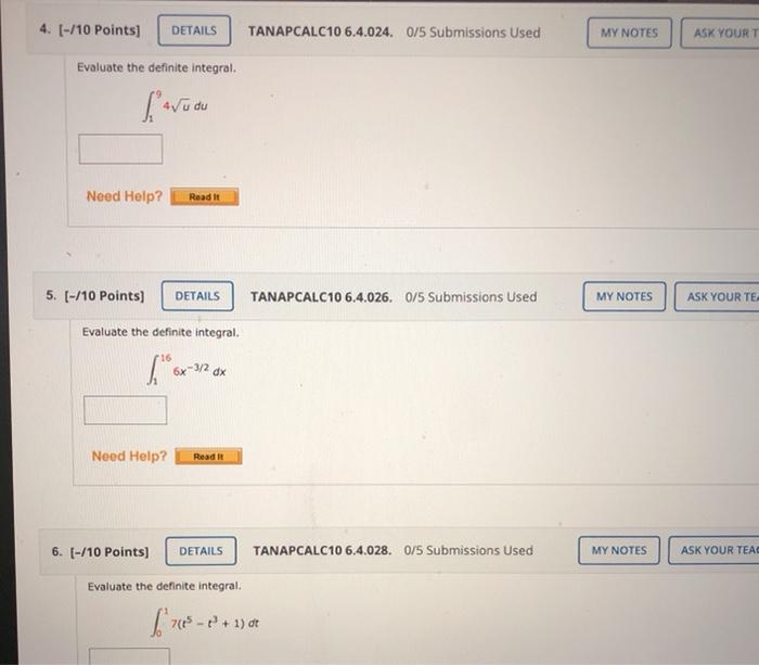 Solved 4. [-/10 Points) DETAILS TANAPCALC10 6.4.024.0/5 | Chegg.com Solved 4. [-/10 Points) DETAILS TANAPCALC10 6.4.024.0/5 | Chegg.com