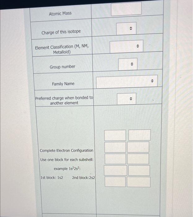 Solved Element Name Isotopic Symbol \#1 Use the format | Chegg.com Solved Element Name Isotopic Symbol \#1 Use the format | Chegg.com