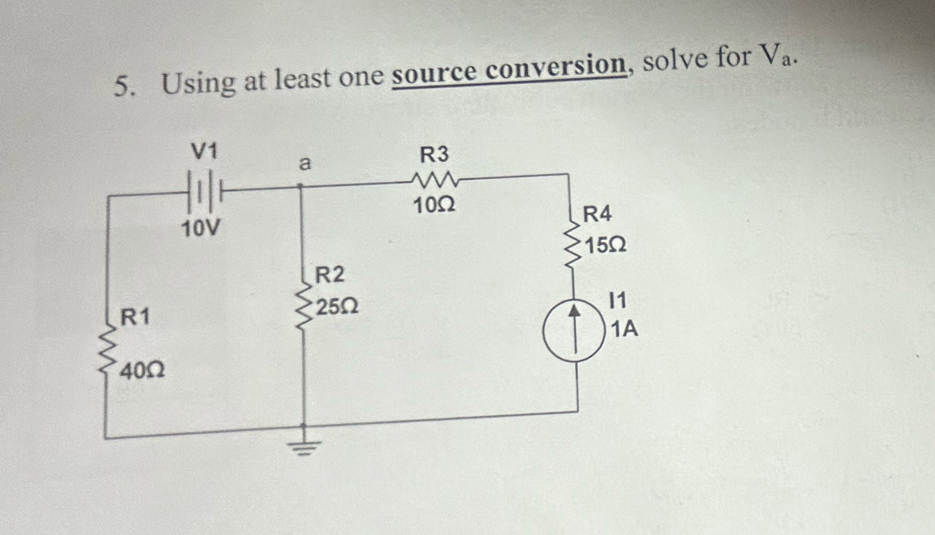Solved Using at least one source conversion, solve for Va. | Chegg.com