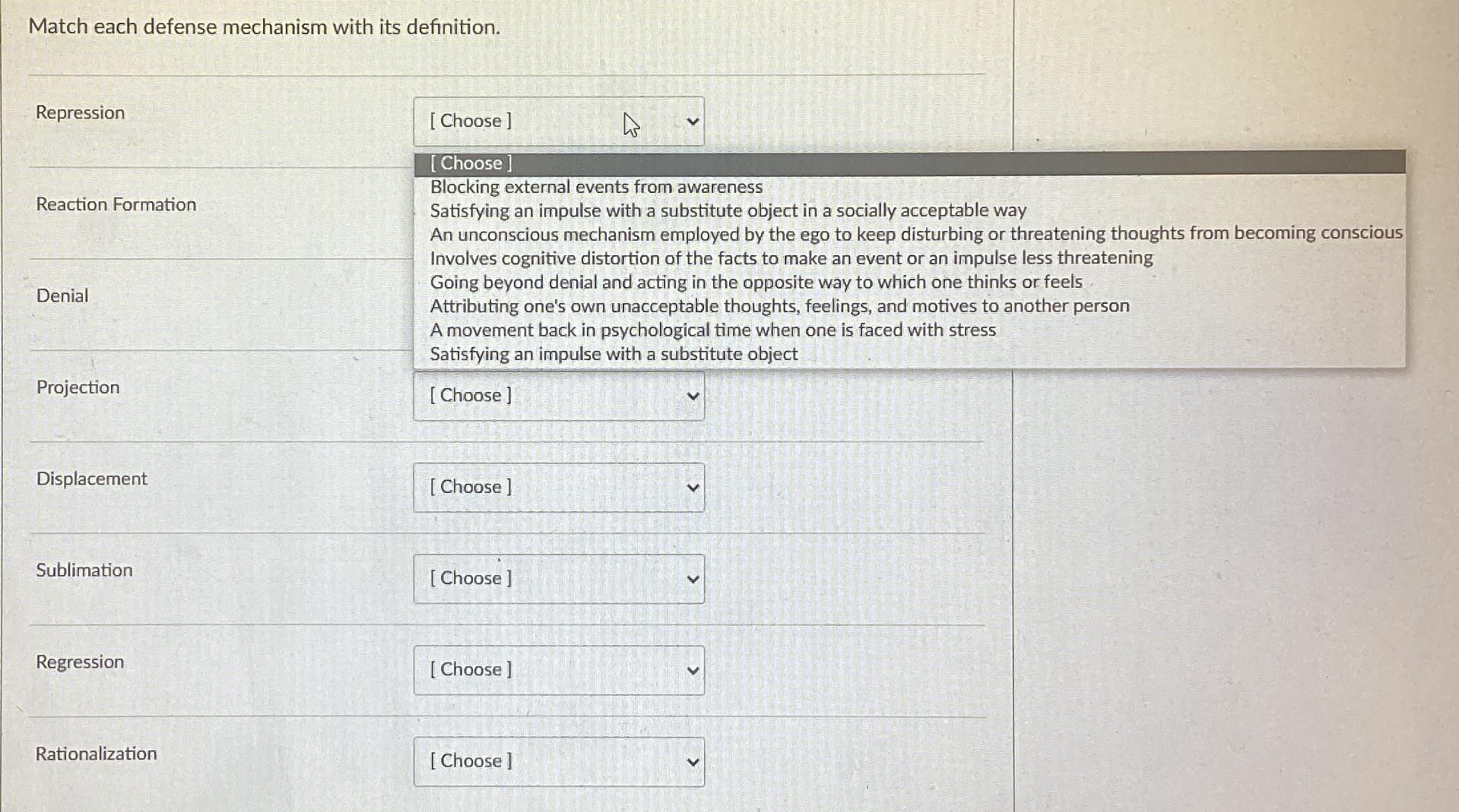 Solved Match each defense mechanism with its | Chegg.com
