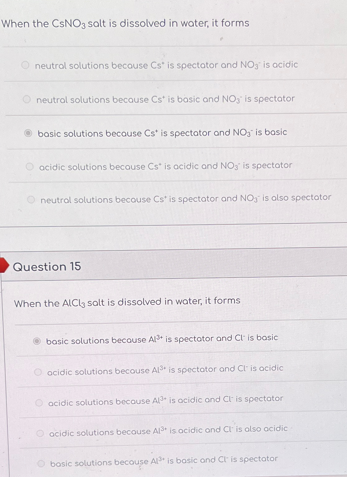 Solved When the CsNO3 ﻿salt is dissolved in water, it | Chegg.com