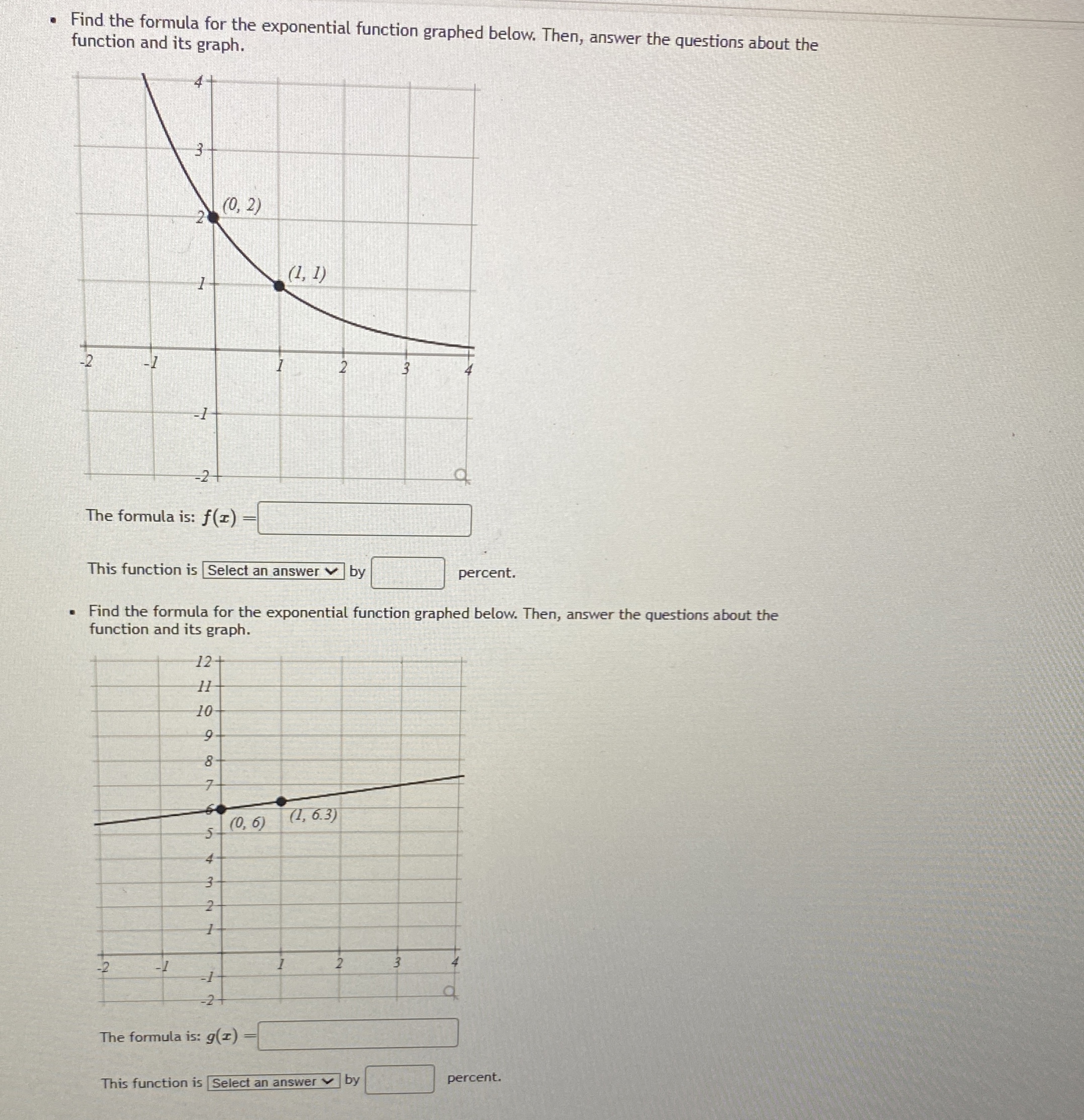 Solved Find the formula for the exponential function graphed | Chegg.com