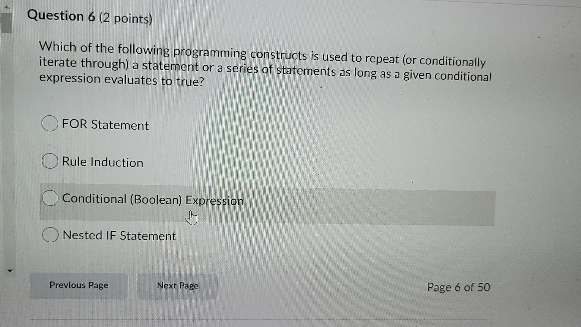 Solved Which of the following programming constructs is used | Chegg.com