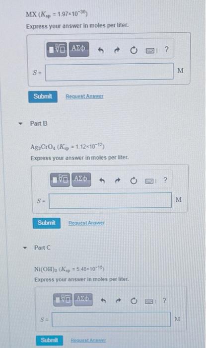 Solved Use the Ksp values to calculate the molar solubility | Chegg.com