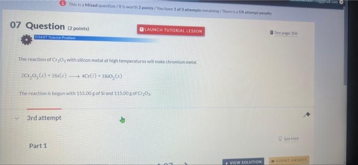 Solved The reaction of Cr2O3 with silicon metal at high | Chegg.com