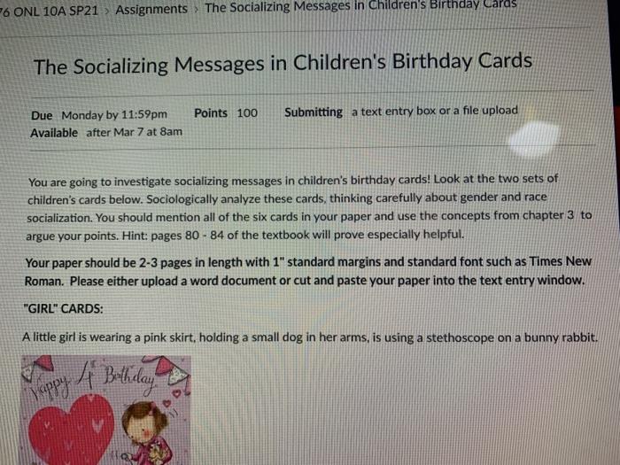 +6 ONL 10A SP21 > Assignments > The Socializing | Chegg.com