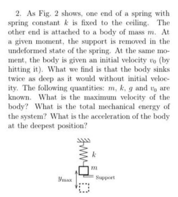 Solved 2. As Fig. 2 shows, one end of a spring with spring | Chegg.com