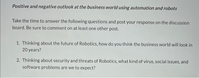 Solved Positive and negative outlook at the business world | Chegg.com