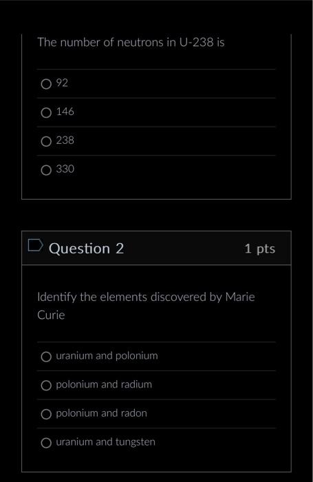 Solved The number of neutrons in U−238 is 92 146 238 330 | Chegg.com